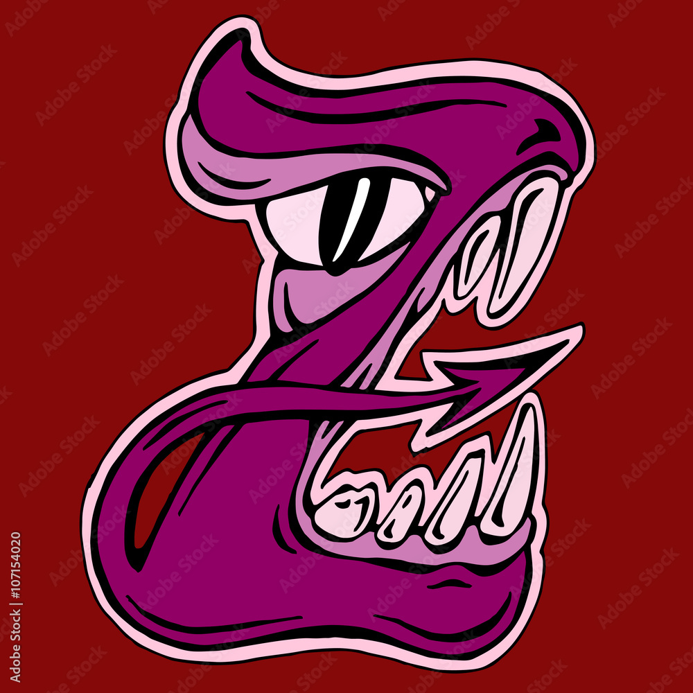 stylized blue letter Z isolated monster mutant vector illustration ...