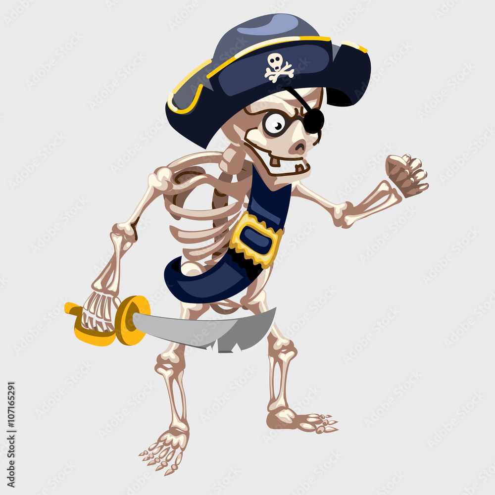Skeleton pirate with belt and sharp sword Stock Vector | Adobe Stock