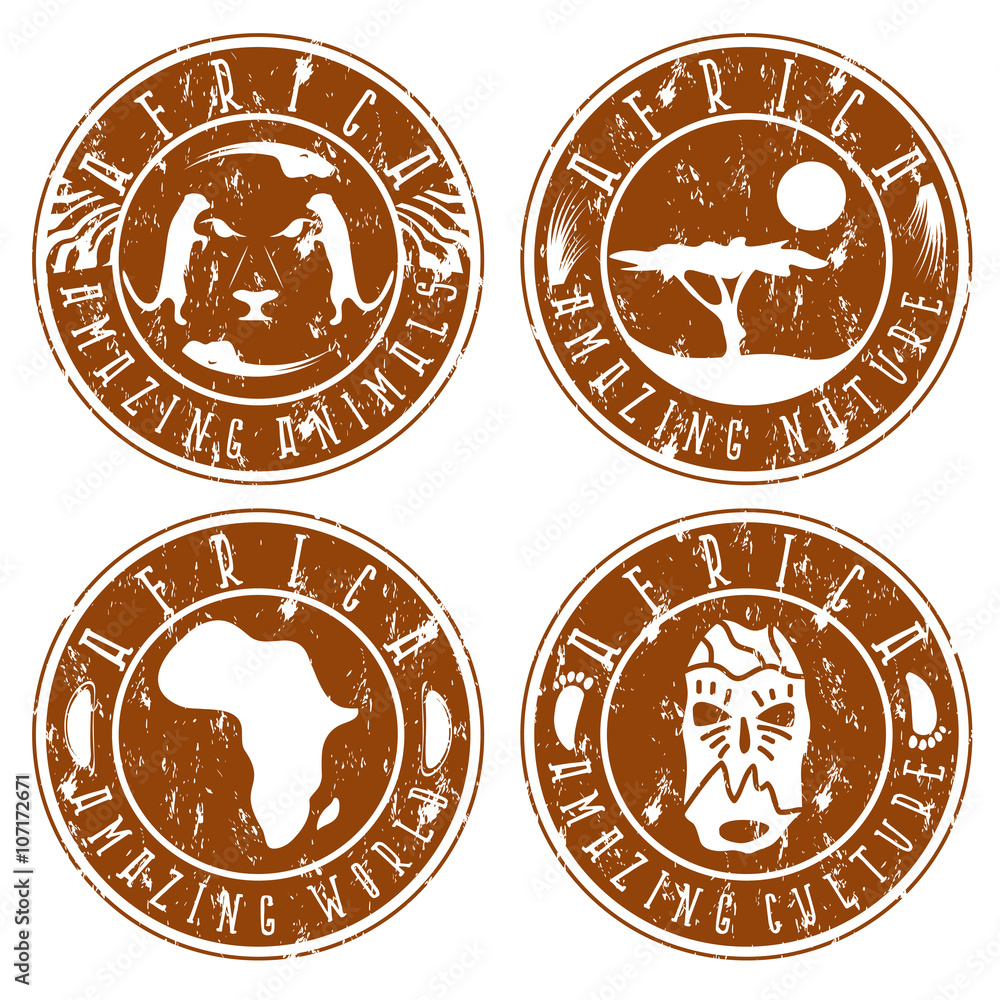 African ethnic culture ,animals and nature grunge labels set Stock ...
