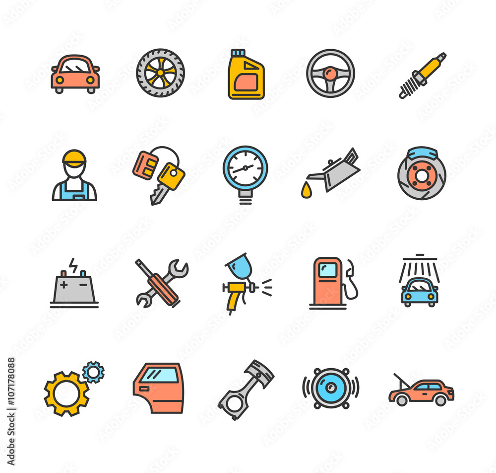 Car Service Icon Color Set. Vector Stock Vector | Adobe Stock