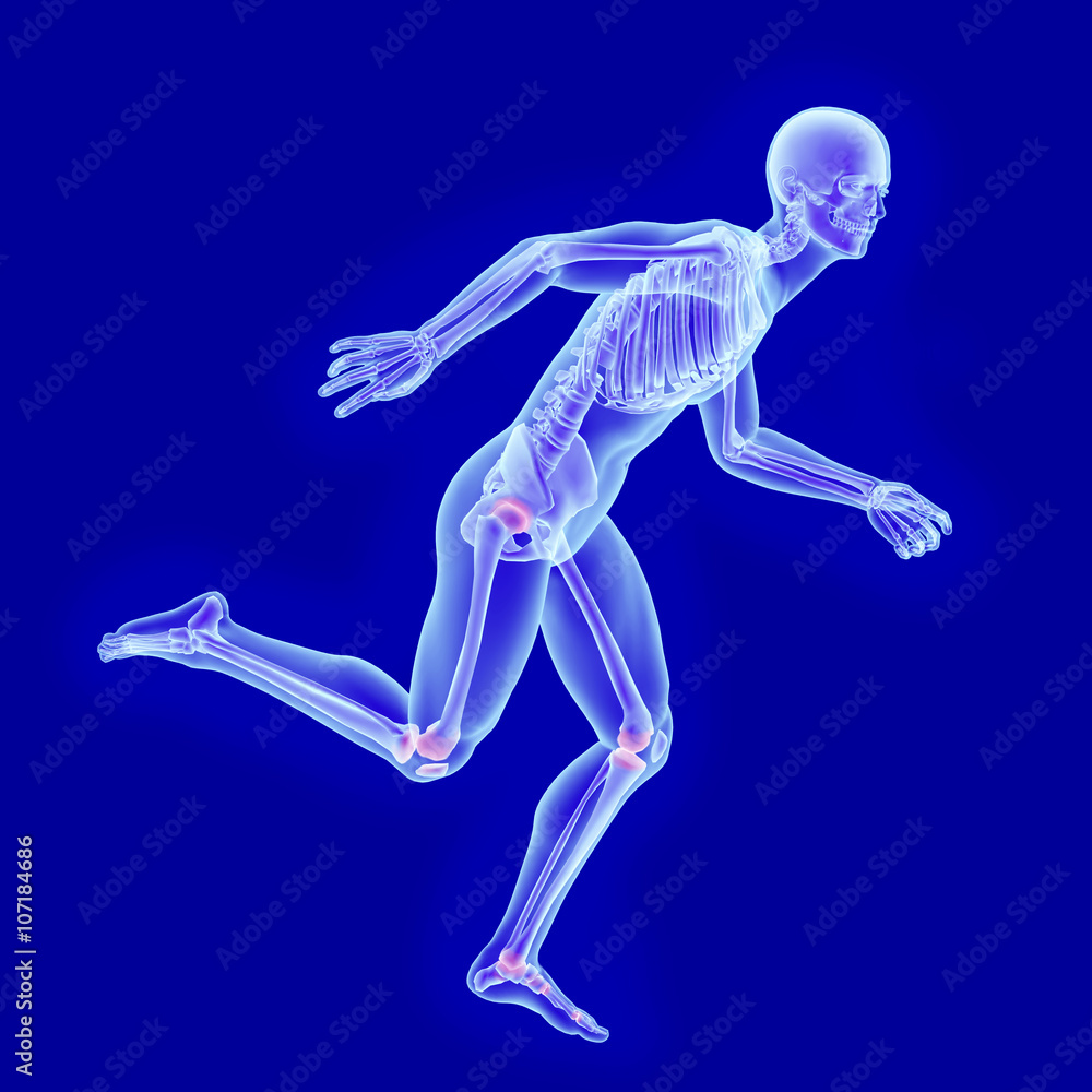 X-ray anatomy of a running man with visible joint damage Stock ...