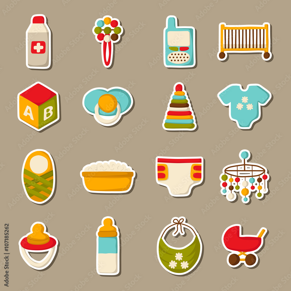 Cartoon baby care stickers Stock Vector | Adobe Stock