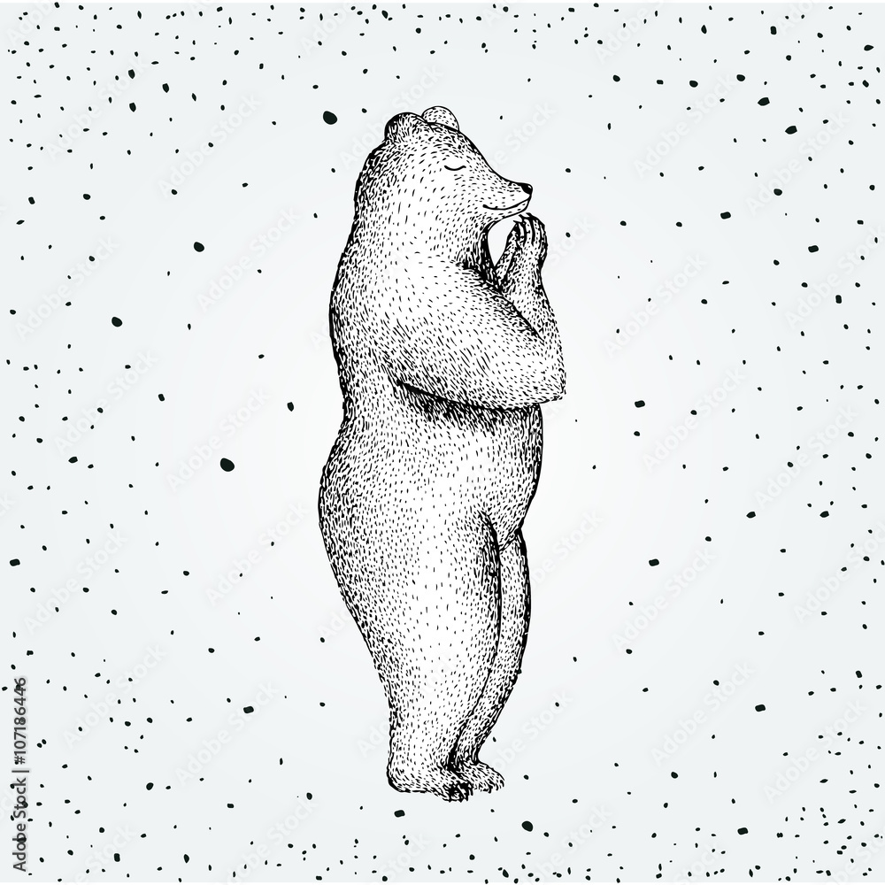 Vector illustration of fun a bear isolated on vintage background. Print ...