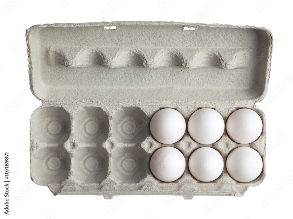 Foto Stock top view of eggs in egg box. | Adobe Stock