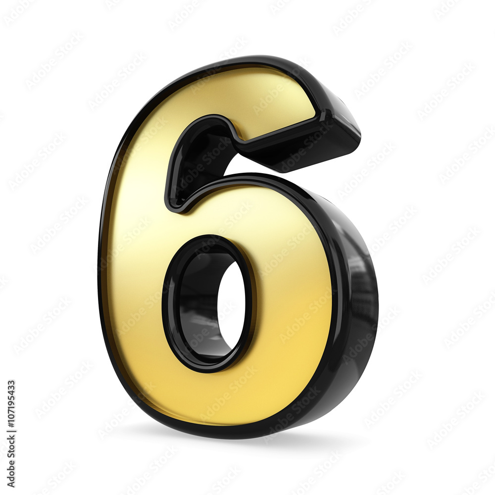 3d gold and black metal number six 6 isolated white background Stock ...