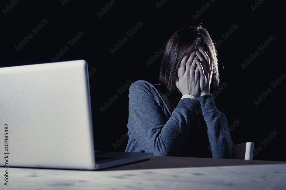 teenager girl suffering cyberbullying scared and depressed exposed to ...
