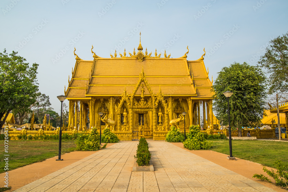 gold color church of Wat Pak Nam Jolo- Bang Khla Chachoengsao Stock Photo | Adobe Stock