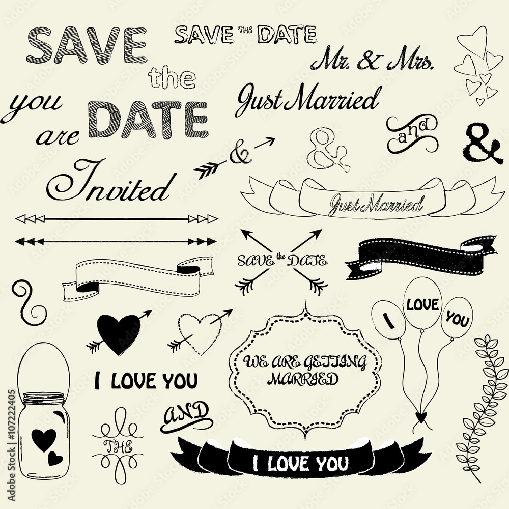 Wedding Element.Wedding Font,Love,Married,Banner clipart,Save The Date ...