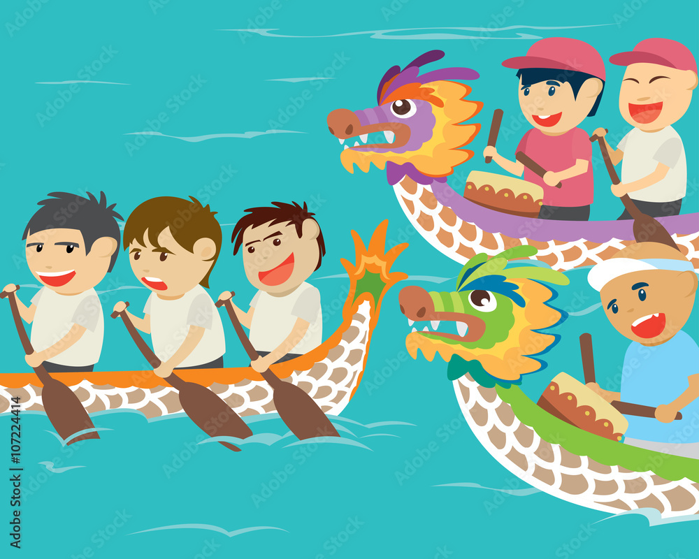 Vector illustration of happy kids in a dragon boat racing Stock Vector ...