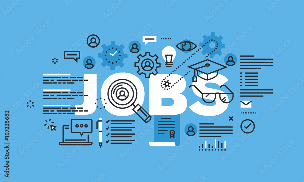 Modern thin line design concept for JOBS website banner. Vector ...