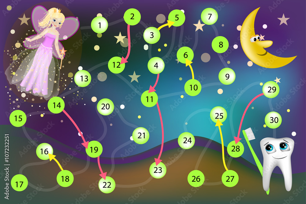 Tooth Fairy. Board game with dice. Reward children who loose their baby ...