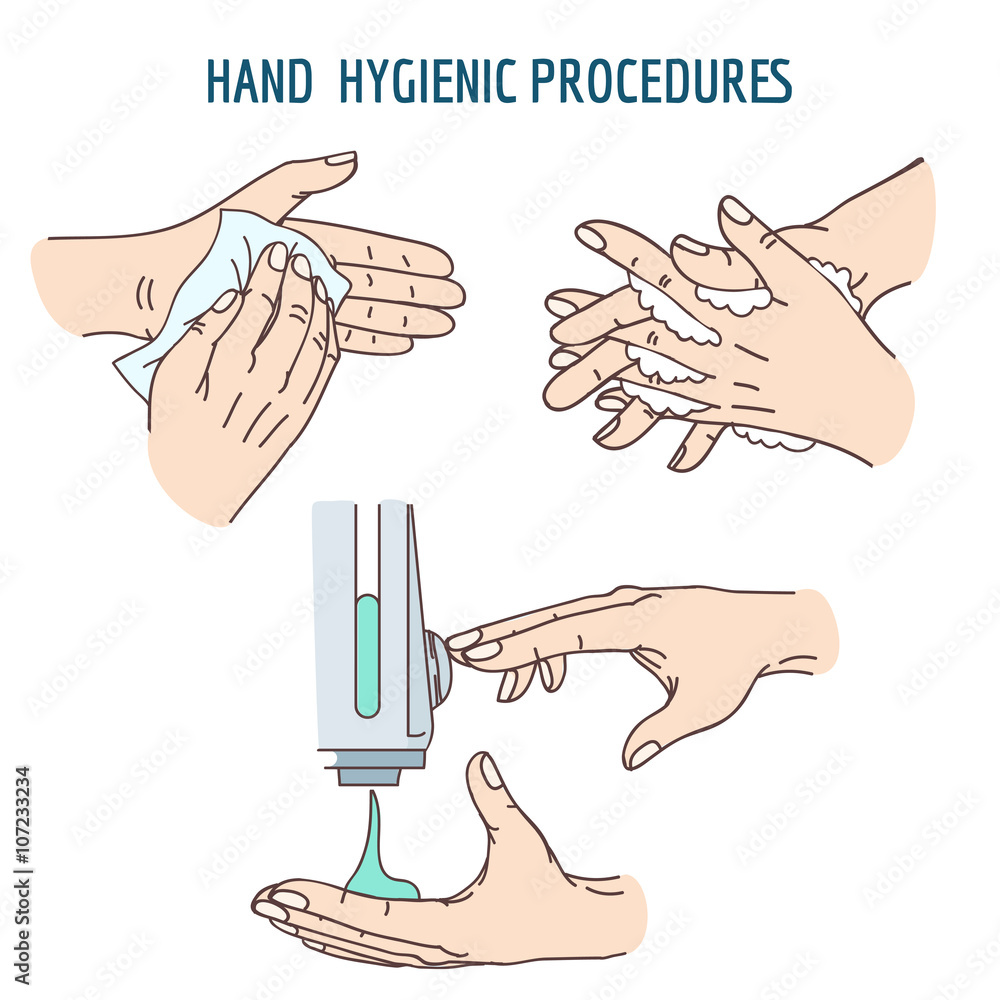Hand washing, sanitizer disinfectant, cleaning hands using ...