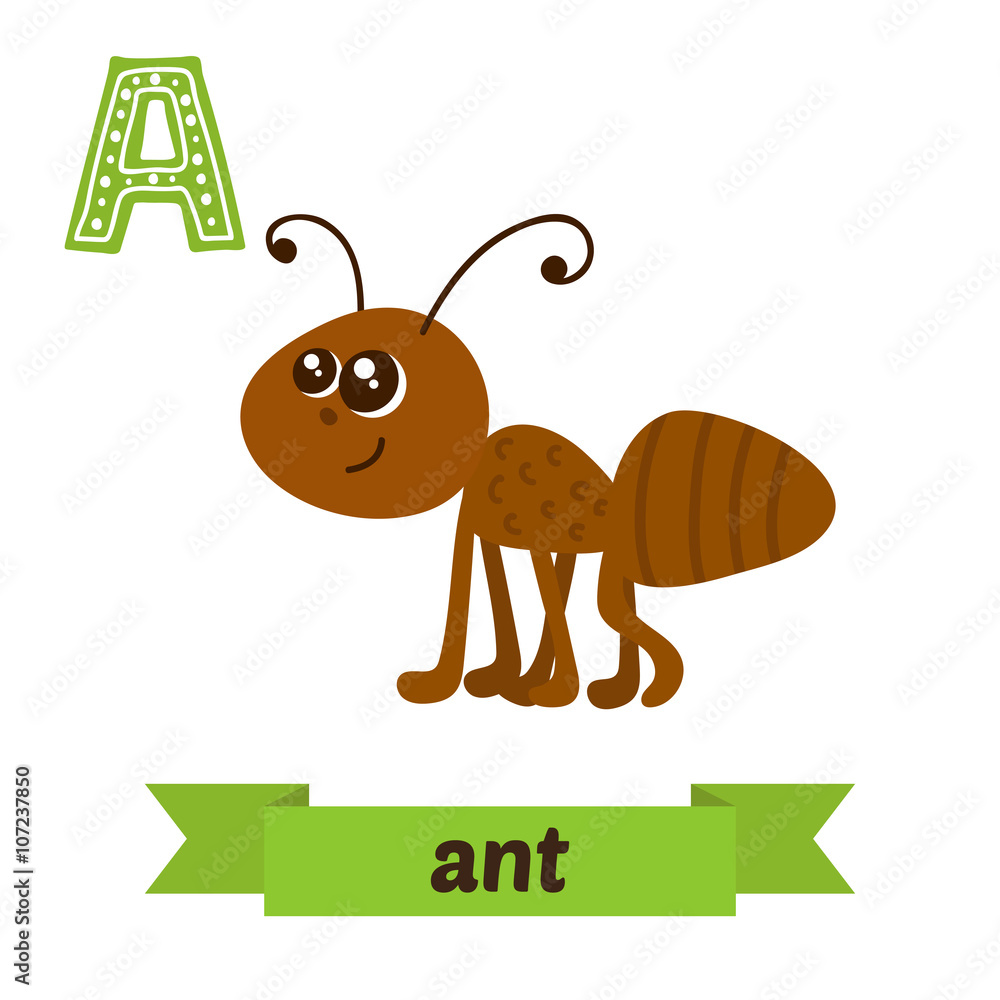 Ant. A letter. Cute children animal alphabet in vector. Funny ca Stock ...
