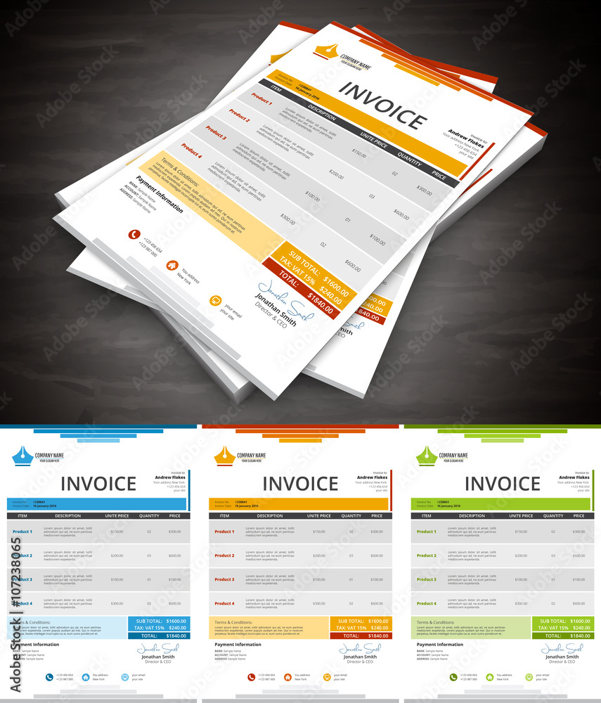 Invoice. File contains text editable AI, EPS10,JPEG and free font link ...