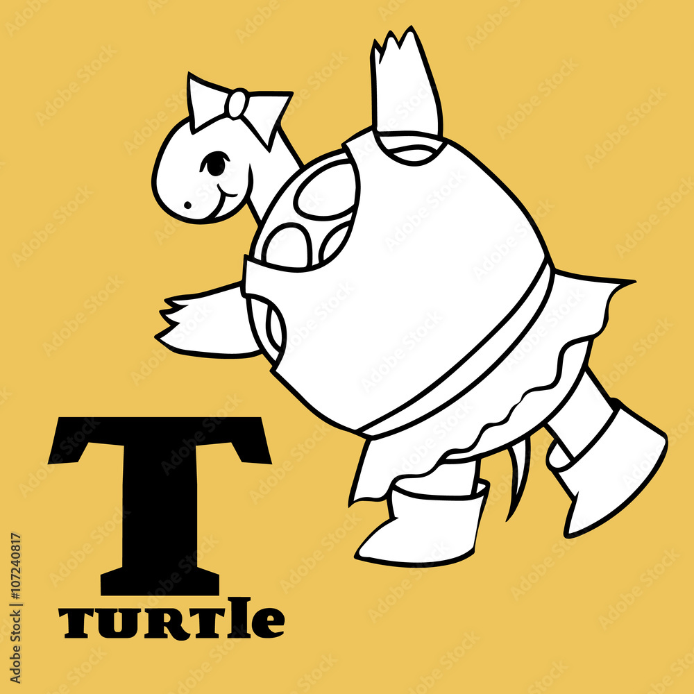 cartoon doodle turtle with letter t. part of animal alphabet. Stock ...