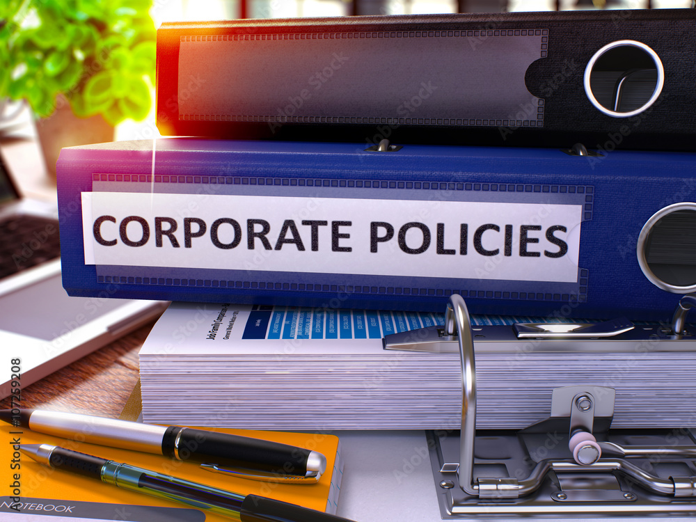 Blue Office Folder with Inscription Corporate Policies on Office ...