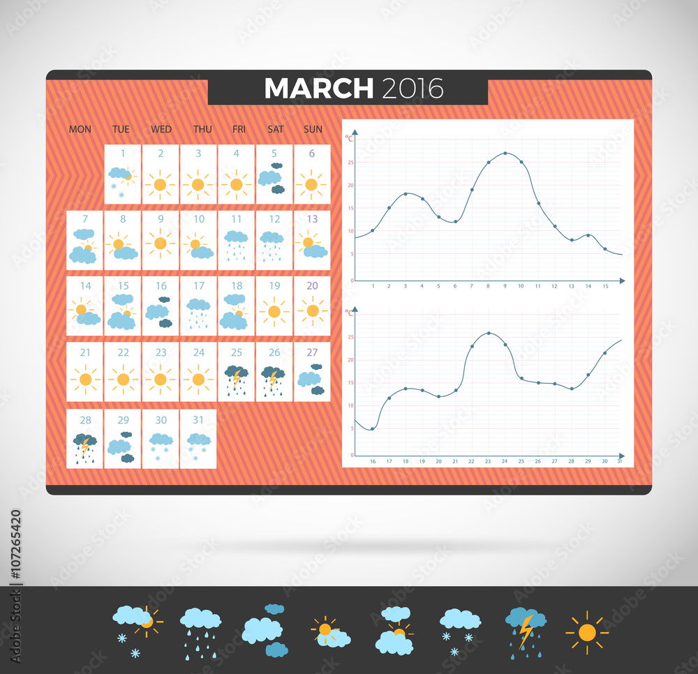 Weather journal vector Template. Weather diary with illustrations and ...