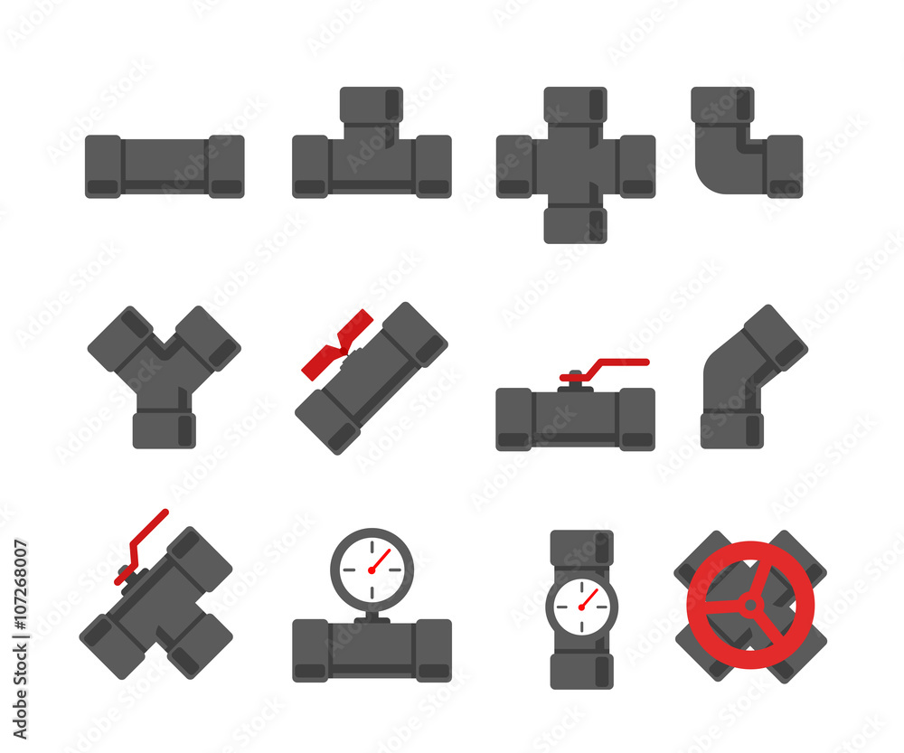 Pipe fitting vector set. Pipeline vector illustration. Pipe fitt Stock ...