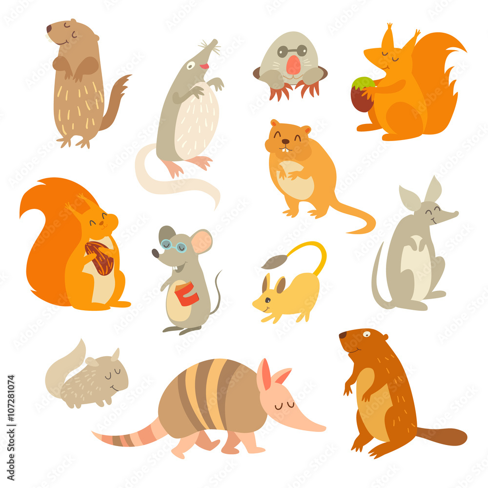 Rodent of the world, a big set vector illustration. Isolated on a white ...