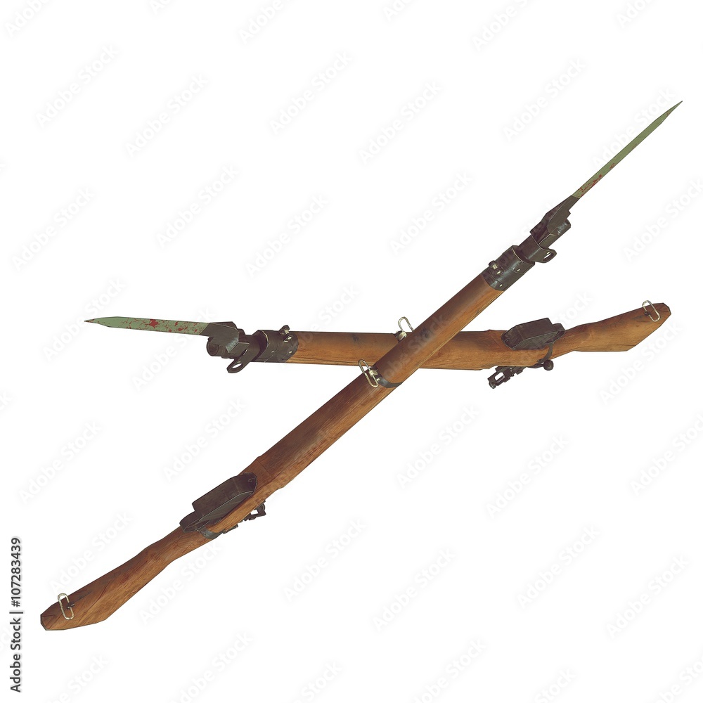 old rifles 3D illustration. cross weapons. icon guns. cracked wood ...
