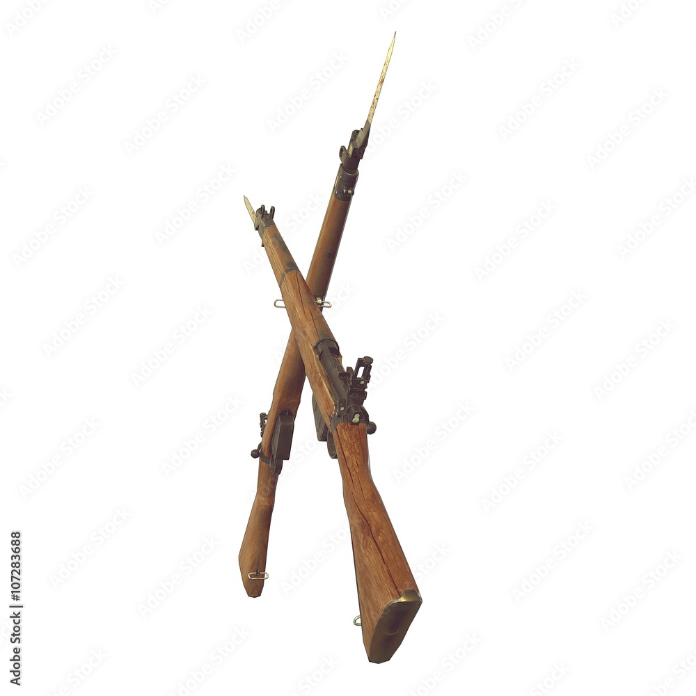 old rifles 3D illustration. cross weapons. icon guns. cracked wood ...