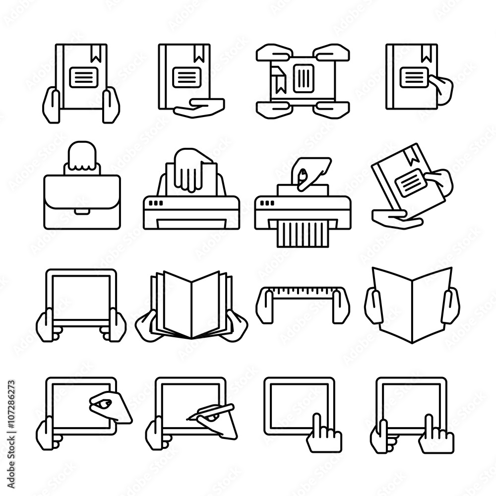 Sixteen flat black outline computer icons isolated on white Stock ...