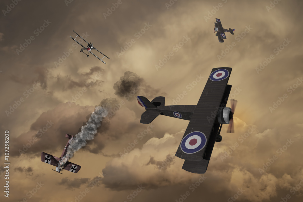 World War One Aircraft in a dogfight Stock Illustration | Adobe Stock