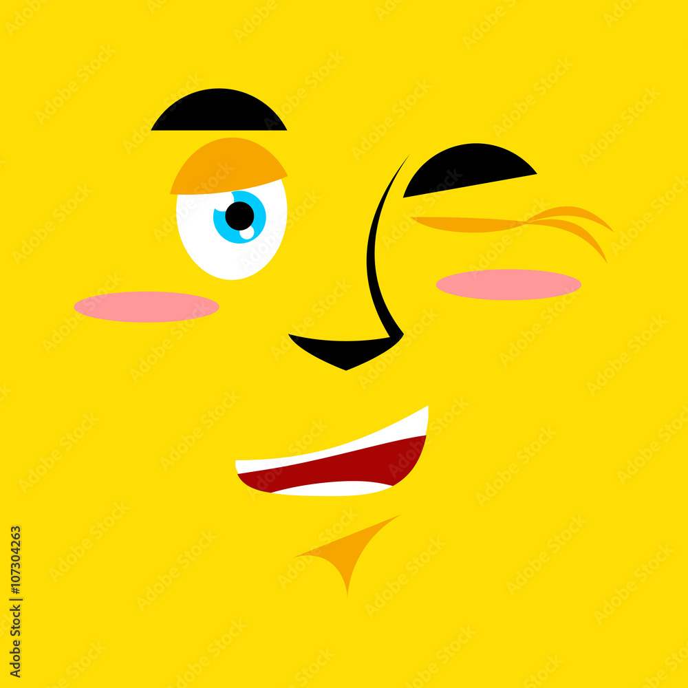 Cartoon winking face on yellow background. It sugges Stock Vector ...