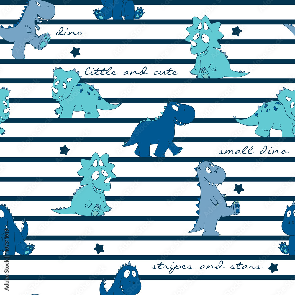 Vector seamless cute hand drawn childish fantasy little dinosaur ...