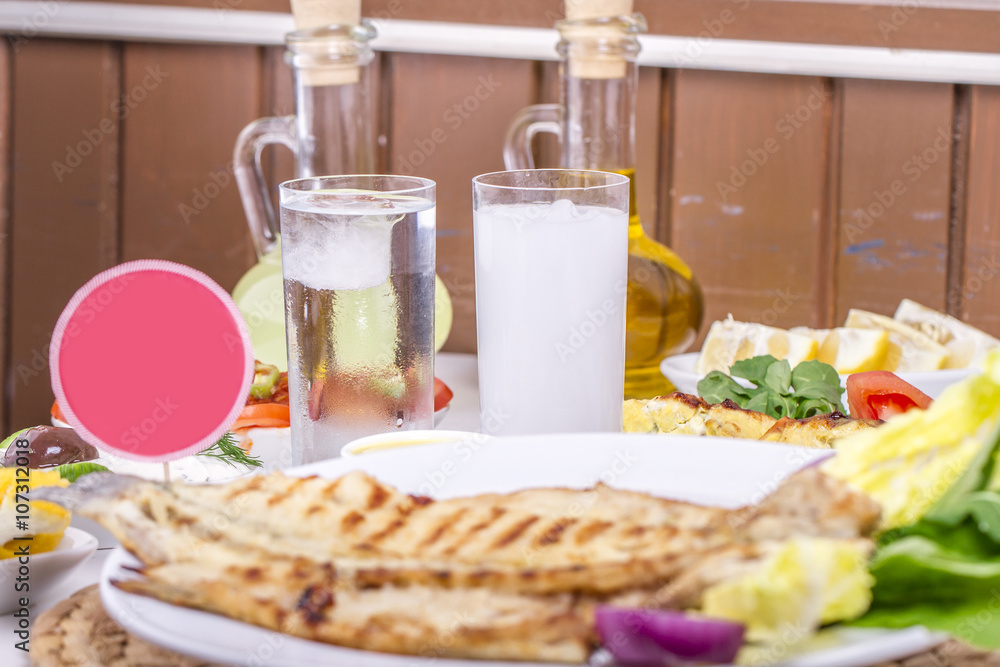 Turkish and Greek Traditional Dinning Table with Special Alcohol Drink ...