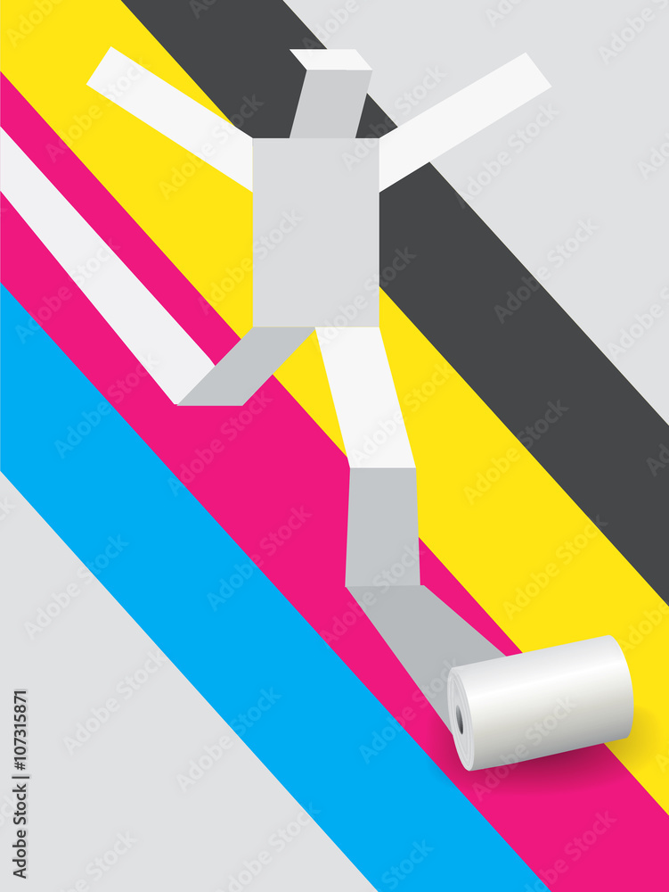 Paper runner on print color background. Running man on paper background ...