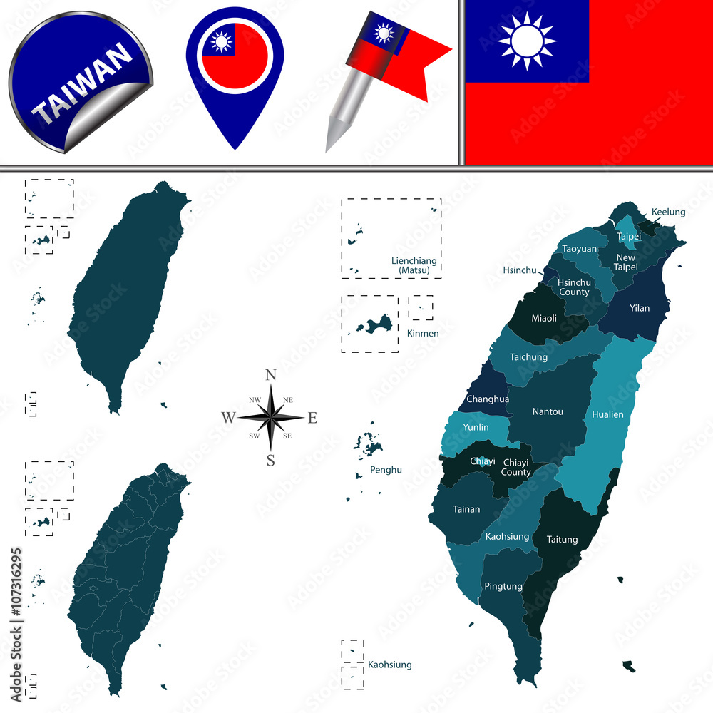 Map of Taiwan with named divisions Stock Vector | Adobe Stock