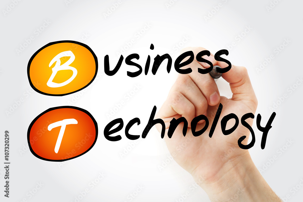 Hand writing BT - Business Technology with marker, acronym business ...