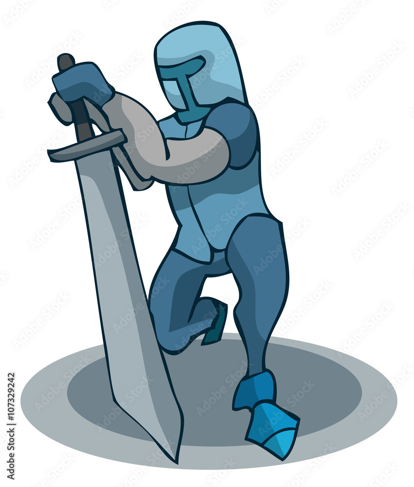 Cartoon Kneeling Knight with a Sword, Vector Illustration isolated on ...