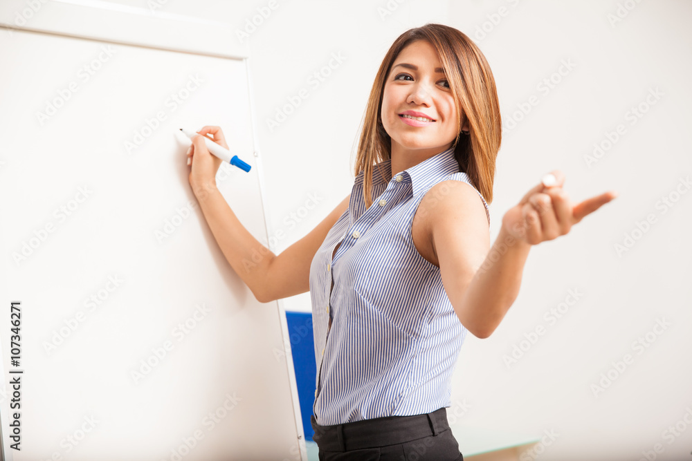 Beautiful teacher asking a question Stock-Foto | Adobe Stock