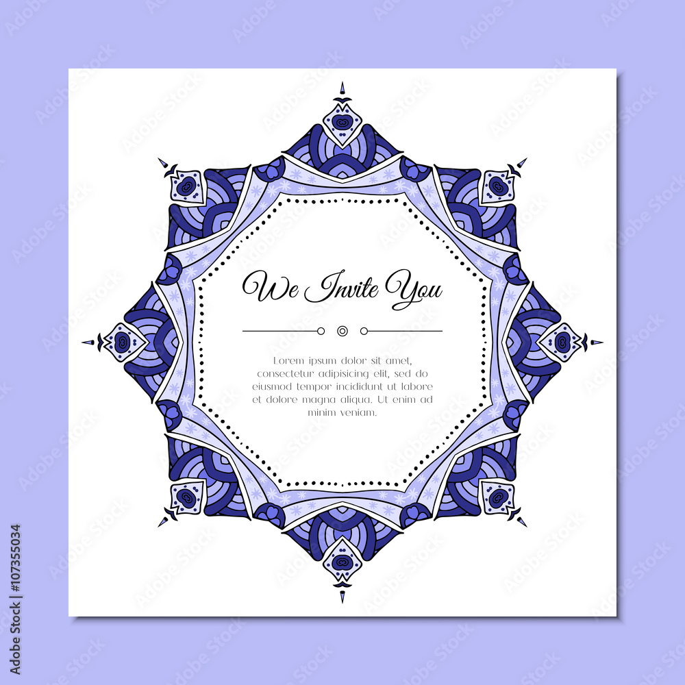 Greeting card frame with colorful mandala pattern. East Indian style ...