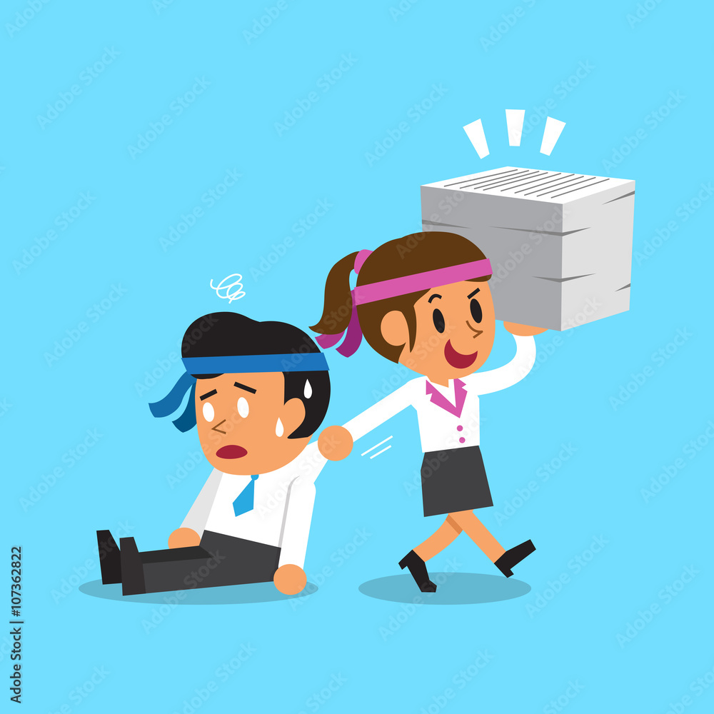 Cartoon business team with a lot of work Stock Vector | Adobe Stock