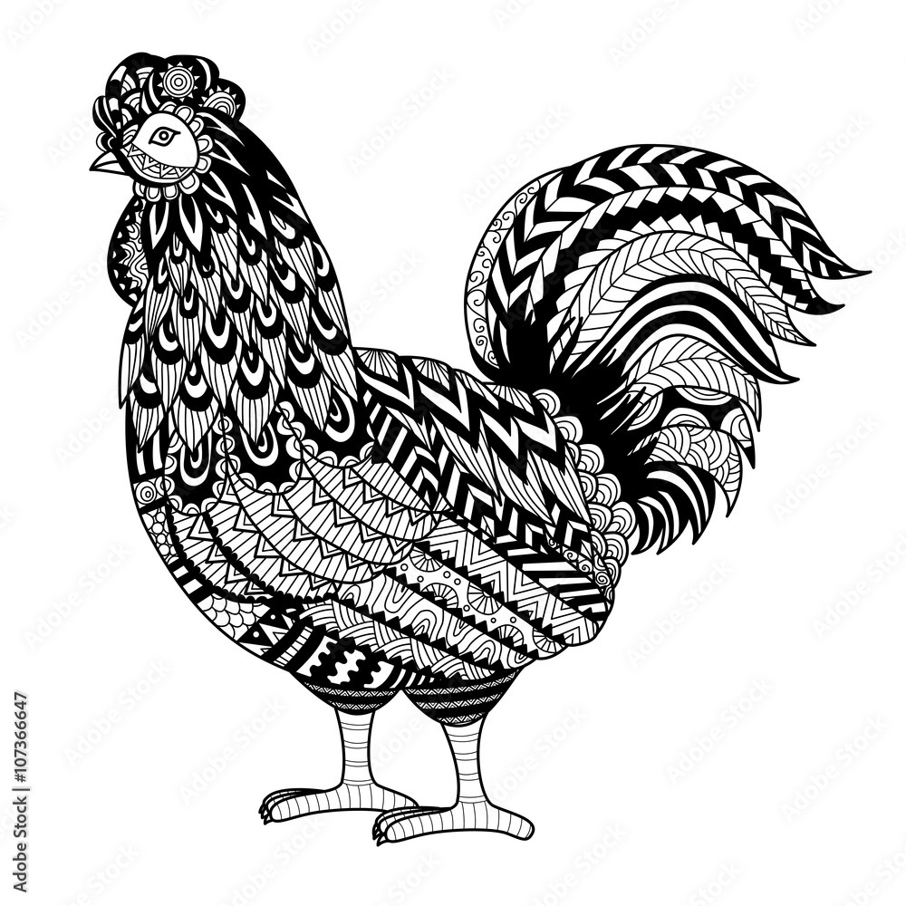 Chicken zentangle stylized for coloring book for adult, tattoo, T ...