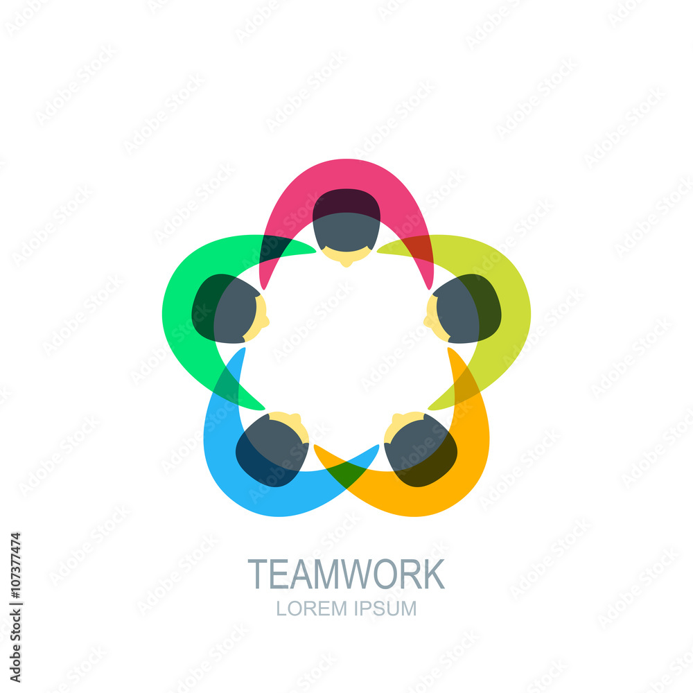 Abstract humans silhouettes in circle shape. Vector logo, sign, emblem ...