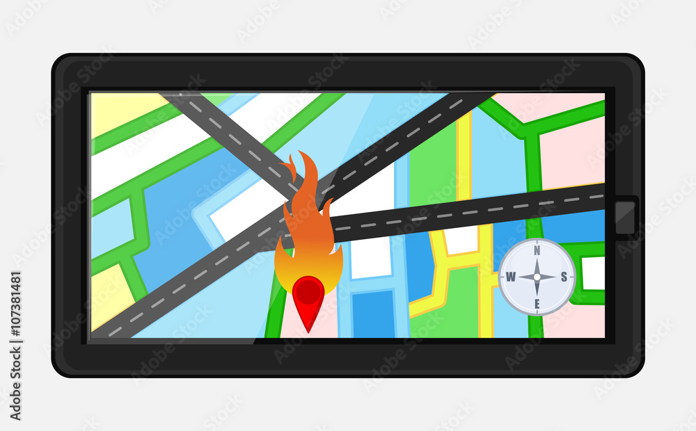 Finding a Crash Site in Map on Tablet Device Stock Vector | Adobe Stock