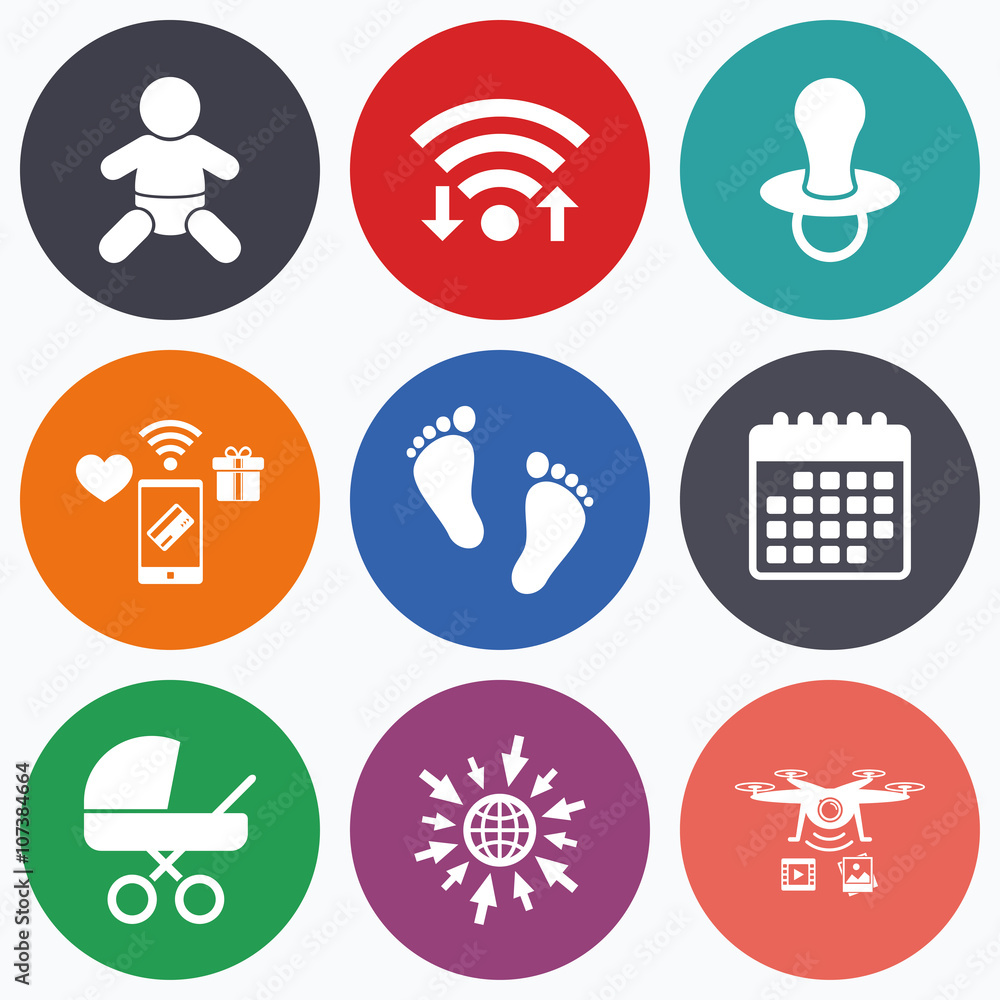 Baby infants icons. Buggy and dummy symbols. Stock Vector | Adobe Stock