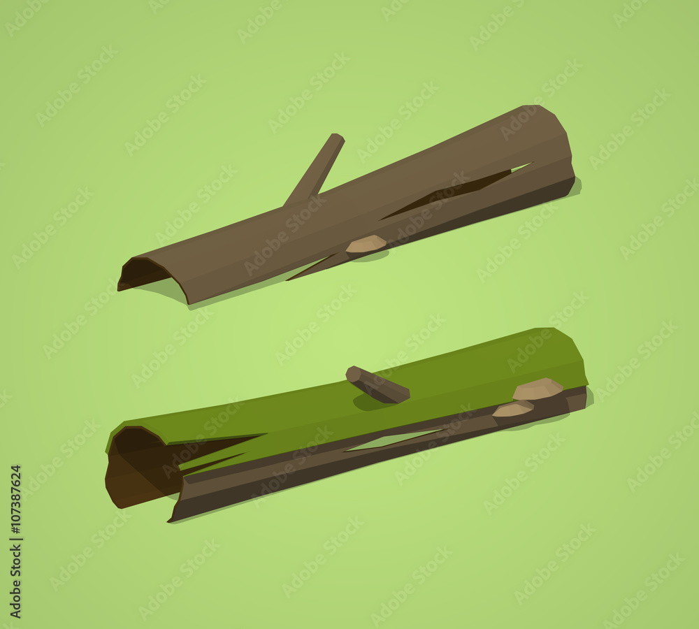 Rotten logs against the green background. 3D lowpoly isometric vector ...