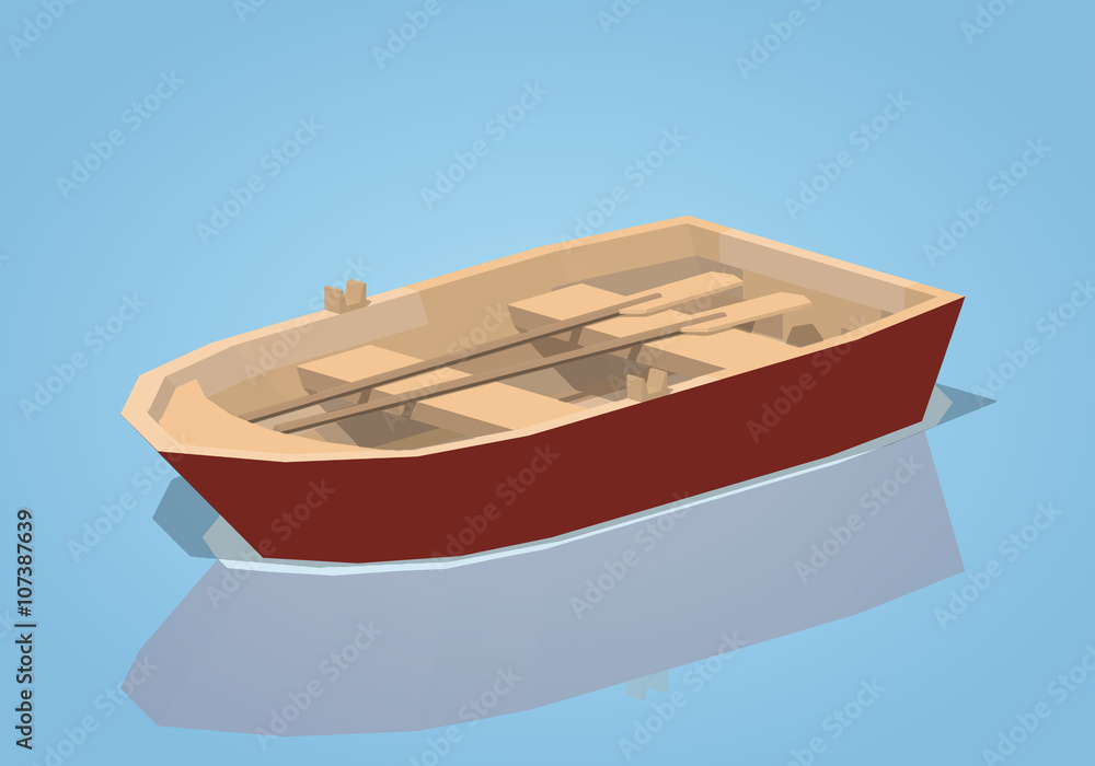 Red punt boat against the blue background. 3D lowpoly isometric vector ...