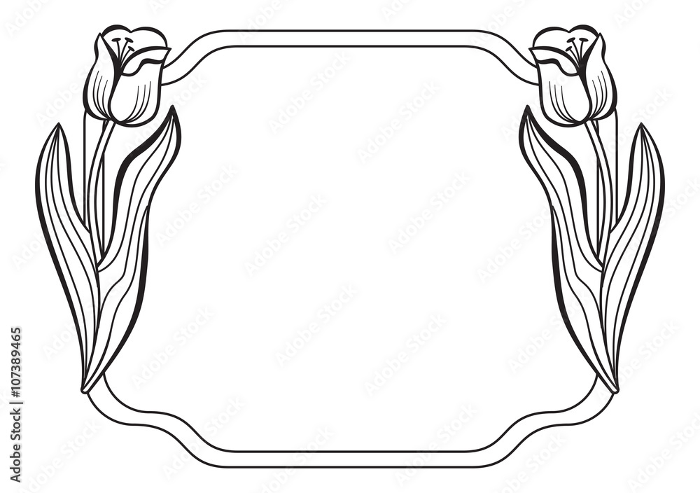 Elegant frame with outline tulips. Vector clip art. Stock Vector ...