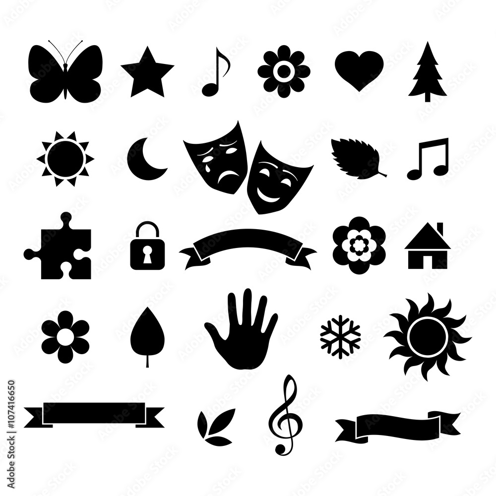 Set of various silhouettes isolated on white background. Vector ...