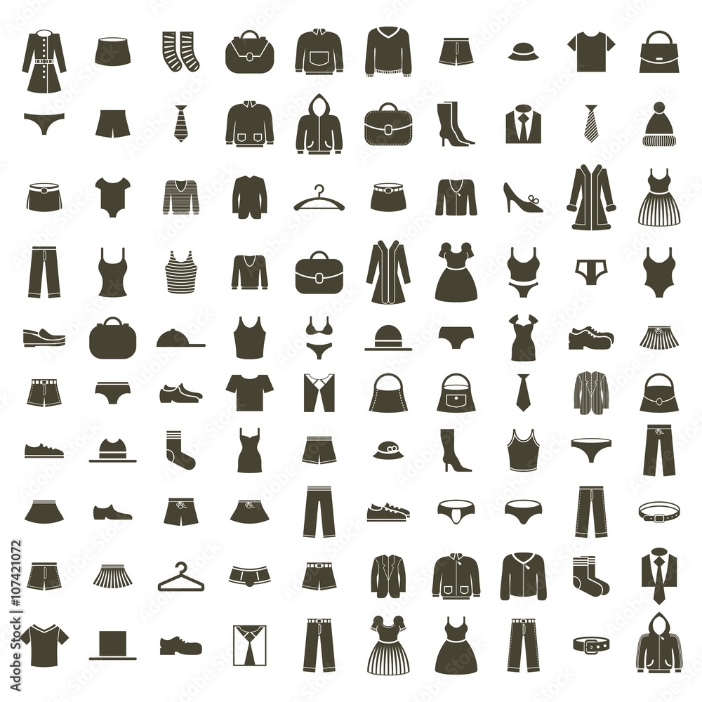 Clothes icon vector set, vector collection of fashion signs and symbols ...