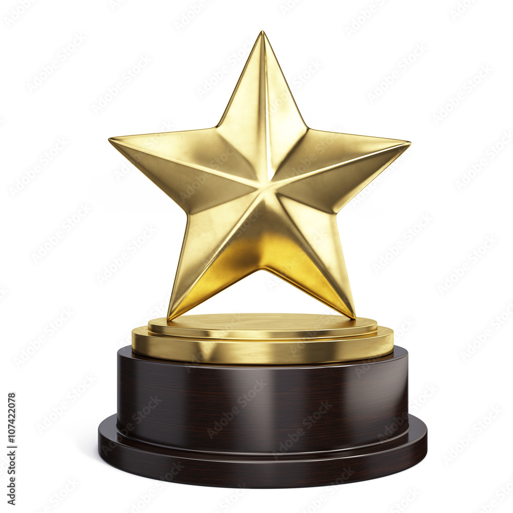 Gold star trophy award isolated on white. 3d rendering Stock ...