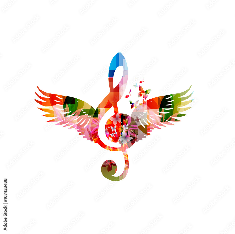 Colorful G-clef design with wings Stock Vector | Adobe Stock
