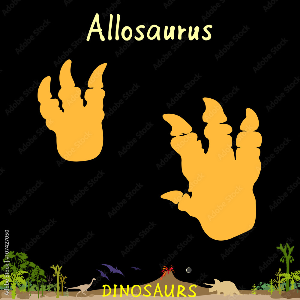 allosaurus dinosaur fossil footprint in prehistoric landscape ...