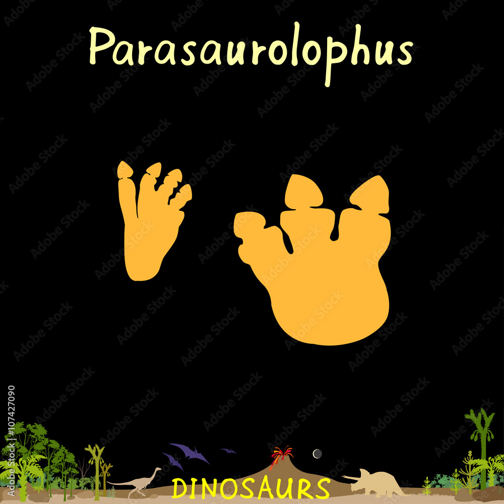 parasaurolophus dinosaur fossil footprint in prehistoric landscape ...